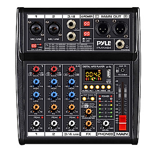 Pyle Professional DJ Audio Mixer Controller - 4-Channel DJ Controller Sound Mixer w/DSP 16 Preset Effects, USB Interface, 2 XLR Mic/Line Input, AUX, FX Processor MP3 Player, Headphone Jack PMX464