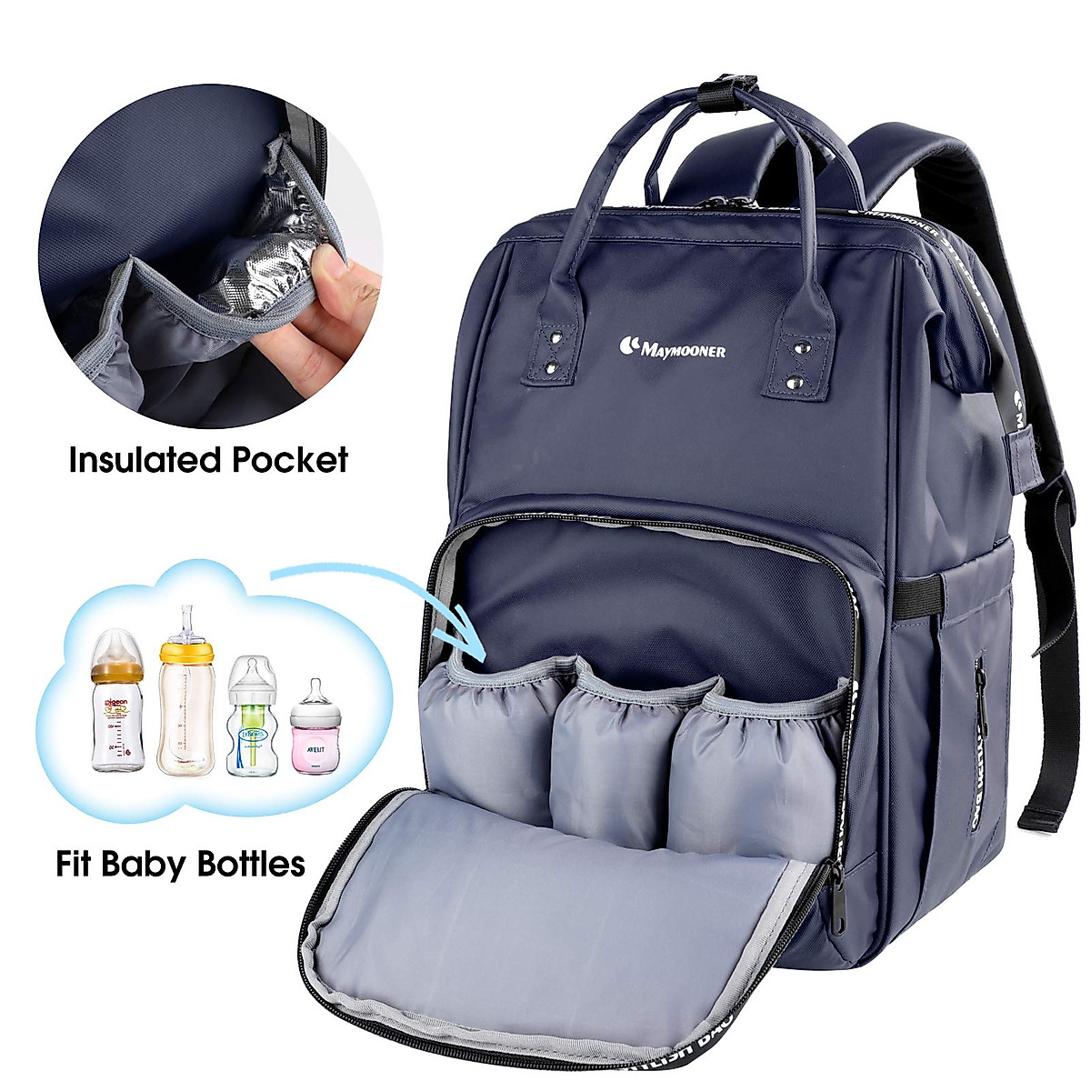 BesyPro Baby Diaper Bag Backpack Waterproof Travel Back Pack Maternity Nappy Changing Bags with Changing Pad Insulated Pockets,Navy Blue