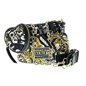 Versace Jeans Couture Black/Gold Heart Charm Purse Small Braid Bucket Crossbody Bag for womens