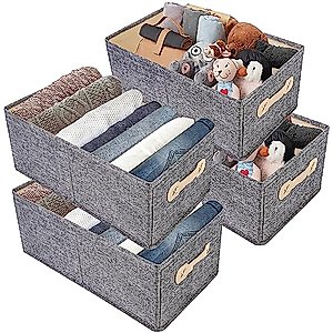SOYOTA Stackable Storage Bins with 4 Pack ，Foldable Storage Containers Closet Organizer Set, Fabric Storage Boxes with Handles, Cube Linen Baskets for Home Bedroom Closet Office Nursery (P4)