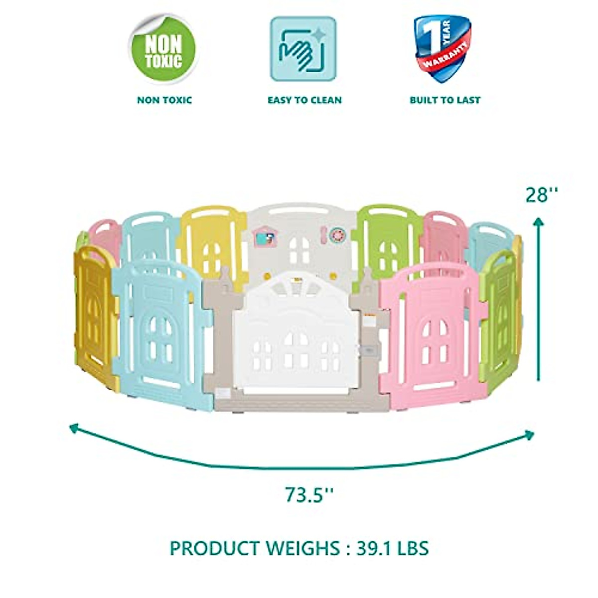 Dream On Me 14 Panel Groovy Play Center, Play Pen, Playard in Multi Colors