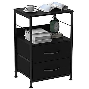 YBING Nightstand Bedroom Bedside Table with Fabric Drawers End Table with Storage Open Shelf Side Table for Living Room Home Dorm Small Space Black