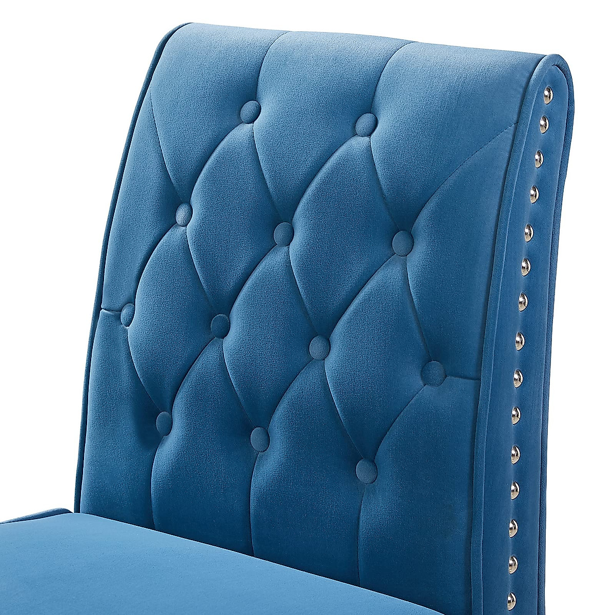 Blue Velvet Dining Chairs, DRM'SCUUM Comfy Dining Room Chairs, Soft Blue Velvet with Fabric Buttons and Nails, Rubber Wood Legs, for Kitchen, Home and Coffee Decor Accents