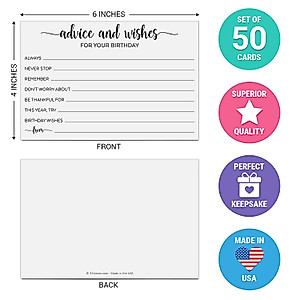 321Done Birthday Wishes and Advice (50) 4x6" White Cards - Good Advice, Best Wishes, Memories Cards - Bday Party Idea Activity - Sweet 16, 30th, 40th, 50th - Fun Ad Lib Prompts - Made in USA