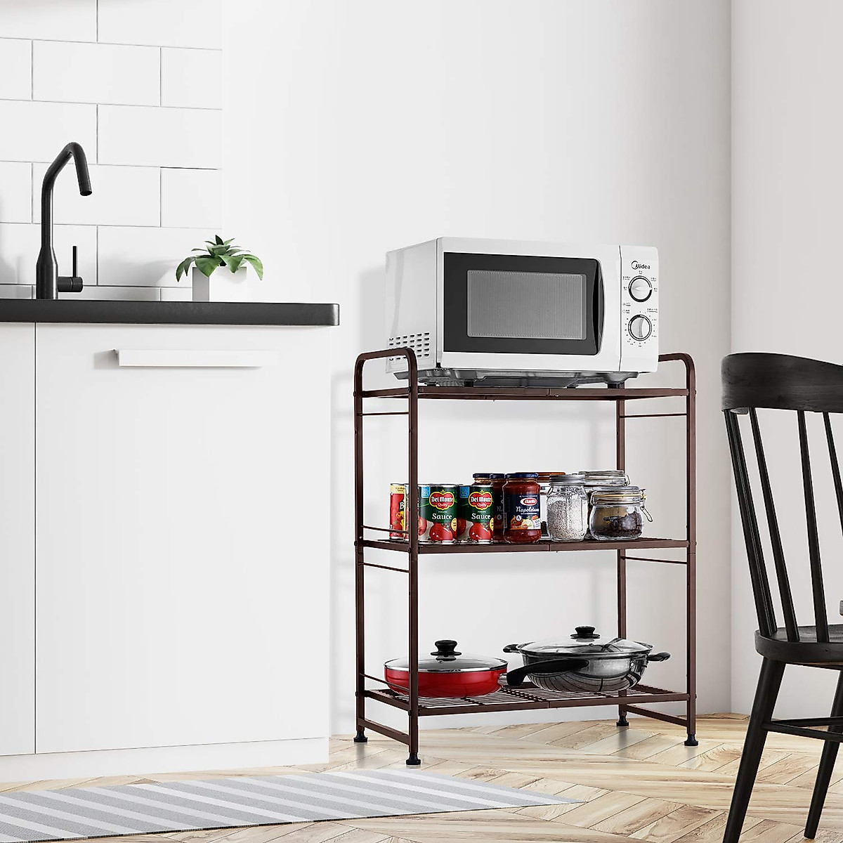 Auledio 3 Tiers Metal Shelves, Unit Storage Rack, Wire Shelving with Leveling Feet for Kitchen Counter, Living Room, Bethroom, Toliet, Garage, Office - Bronze