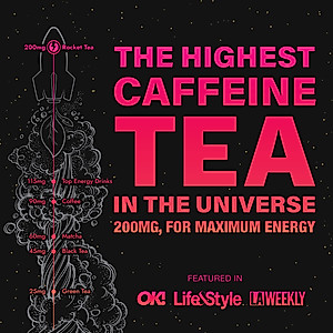 High Caffeine Tea - Highly Caffeinated Passion Fruit Black Tea - Natural Blend, High Energy Tea, Coffee Alternative With 200mg Caffeine, Herbal Tea Coffee Substitute, Pack of 14 Biodegradable Tea Bags by Rocket Tea