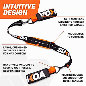 Sukoa Ski & Pole Carrier Straps – Shoulder Sling with Cushioned Holder Protects from Scratches – Downhill Skiing Backcountry Gear Ski Accessories for Men and Women