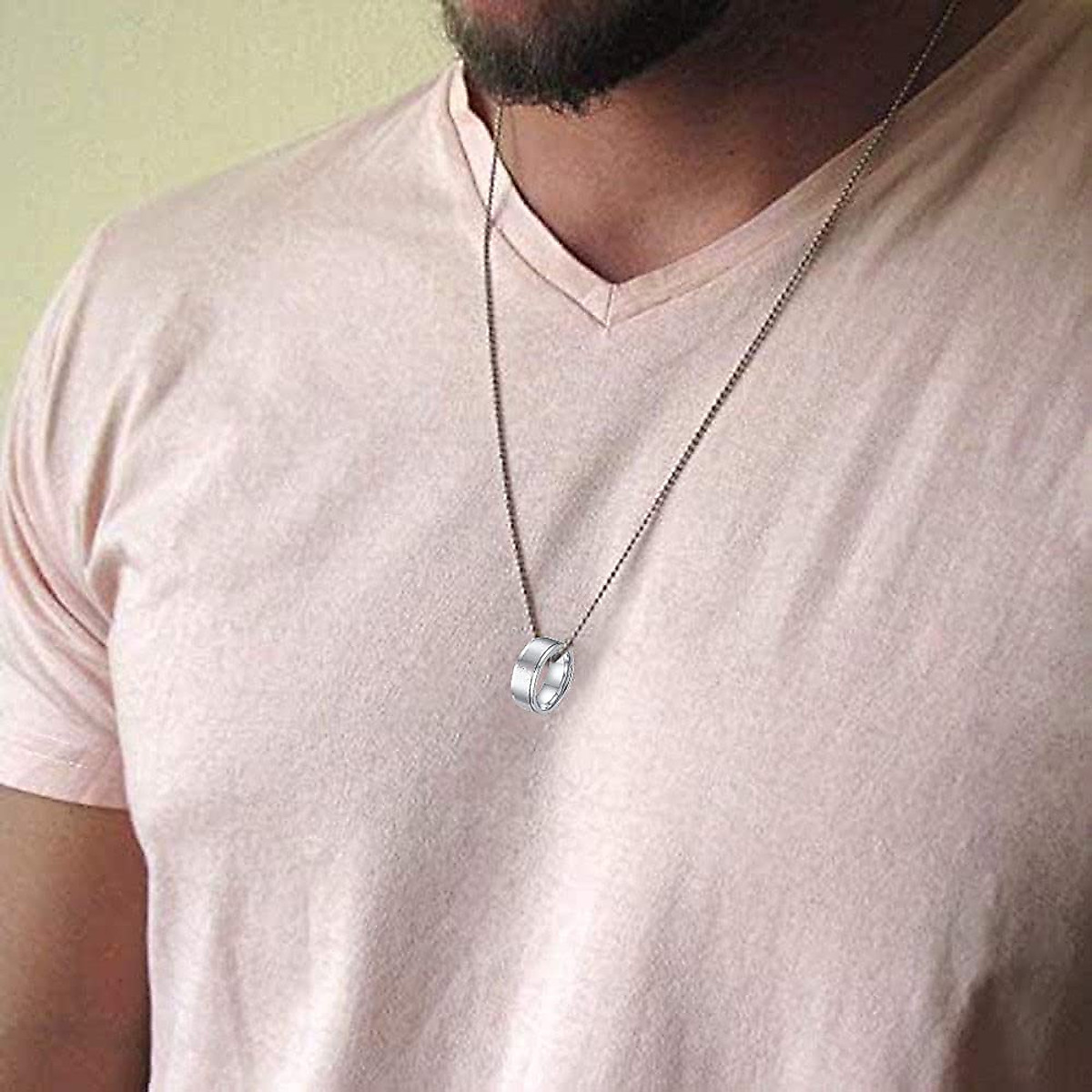 ForeverWill Minimalist Evil Eye Protection Spinner Ring - Stainless Steel Turkish Evileye Amulet Symblic Band Ring Necklace with Chain - Men Women's Evil Eye Talisman Jewelry, Size 7, Silver