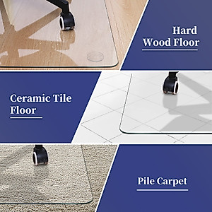 FARUIFETT Tempered Glass Chair Mat, 1/4" Thick 36" x 46" Office Chair Mat for Carpet Hardwood Floor, Heavy Duty Hard Chair Mat, Effortless Rolling, Easy Clean, Not Prone to Scratch