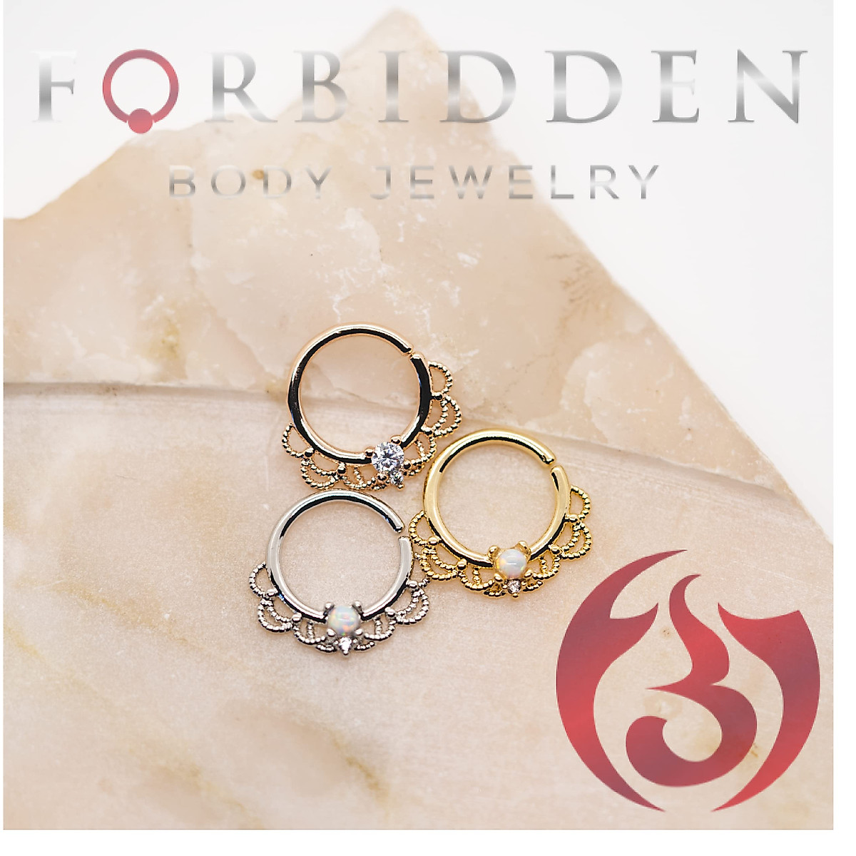 Forbidden Body Jewelry 16g 18k Gold Plated Brass Filigree Septum and Cartilage Hoop with Clear CZ Crystal Center