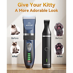 oneisall Cat Clippers and Paw Trimmer 3 in 1,Cat Grooming Kit,Cat Clippers for Matted Hair,Cordless Cat Shaver for Matted Long Hair,2 Speed Cat Hair Trimmer,Pet Clippers for Cats and Small Dogs
