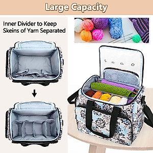 Teamoy Knitting Bag, Yarn Storage Bag Tote, Travel Yarn Organizer with Foldable Inner Dividers for Yarn, Crochet Hook, Knitting Needles(Up to 13.5"), Project and Supplies, Dandelion