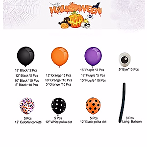Bonropin Halloween Balloon Garland Arch kit with Halloween Spider Web, Boo Aluminum Foil Banner Balloons, Spider Balloons, Black Orange Purple Confetti Balloons for Halloween Day Party Decorations