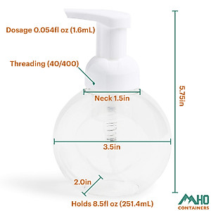 MHO Containers | Clear Foaming Soap Dispenser with White Pump Locking Mechanism BPA/Paraben Free PET Plastic 250mL/8.5fl oz - Set of 4