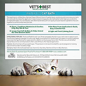 Vet's Best Waterless Cat Bath | No Rinse Waterless Dry Shampoo for Cats | Veterinarian Formulated | 4 Ounces