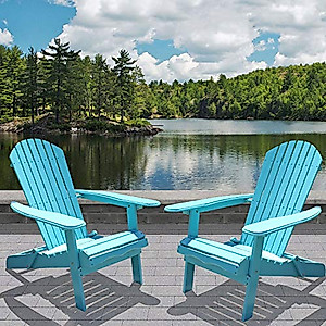 Merry Garden Northbeam Outdoor Lawn Garden Portable Foldable Wooden Adirondack Accent Chair,Deck,Porch,Pool and Patio Seating with 250 Pound Capacity,Teal