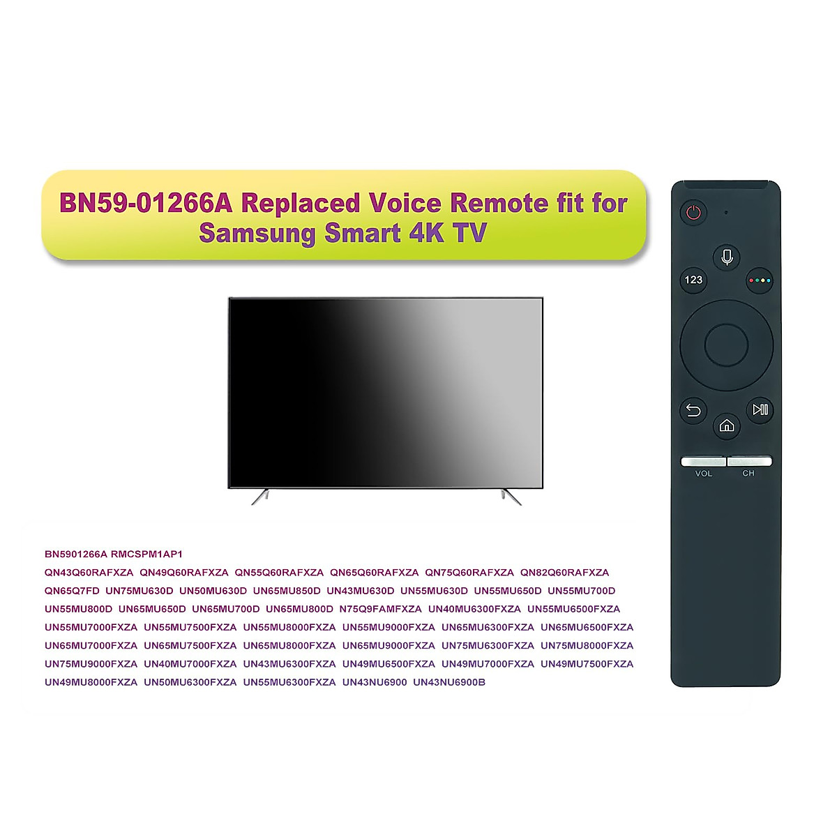 BN59-01266A Replaced Voice Remote fit for Samsung Smart 4K TV BN5901266A RMCSPM1AP1 QN65Q7FD UN75MU630D UN50MU630D UN65MU850D UN43MU630D UN55MU630D UN55MU650D UN55MU700D UN55MU800D UN65MU650D