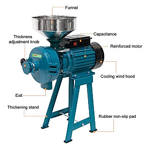 SLSY Electric Grain Mill Wet Dry Mill Grinder 3000W, 110V Commercial Grain Grinder Machine for Cereals Corn Grain Wheat Feed Mill