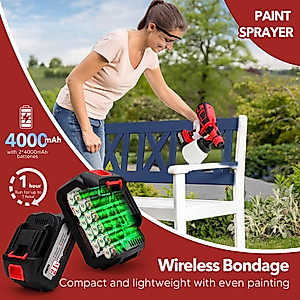Cordless Paint Sprayer,Battery Operated Spray Gun with 2 * 21V 4000 mAh Batteries HVLP Electric Spray Gun Handheld Spray Gun for Fences Ceilings Furniture Walls Doors Cabinets