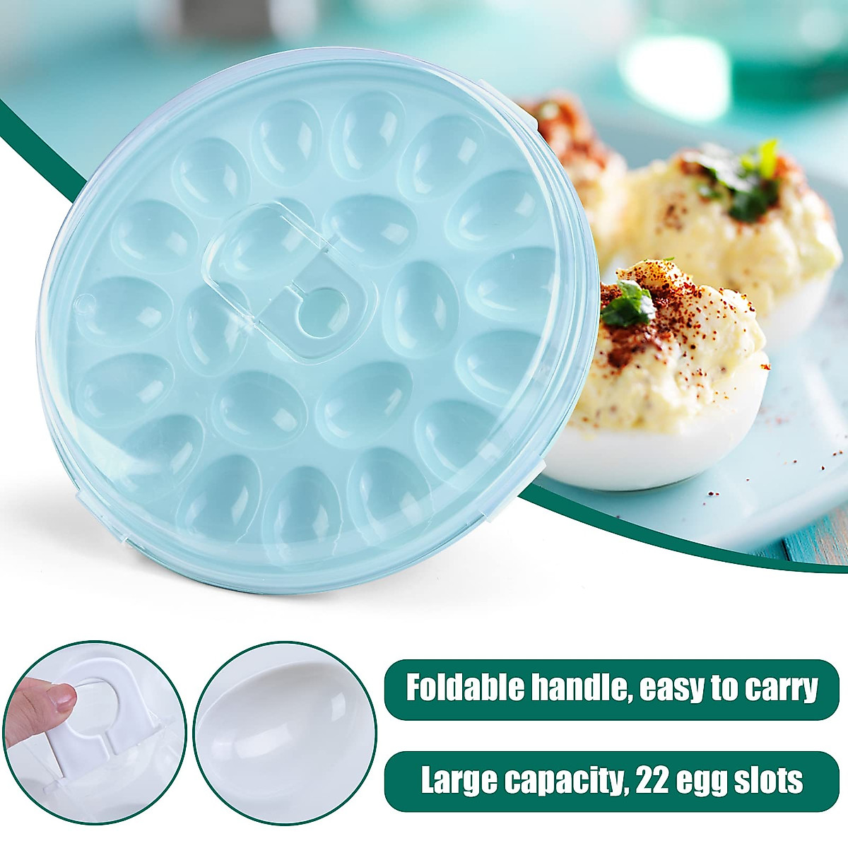 HAKSEN Deviled Egg Tray with Lid, Deviled Egg Platter Container Carrier 22 Slots for Refrigerator Home Kitchen Supplies