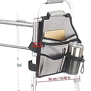 Side Walker Bags,Walker Organizer Pounch for Rollator and Folding Walkers,Walker side Accessories for Elderly, Seniors, Handicap, Disabled (Double Sided) (Grey)