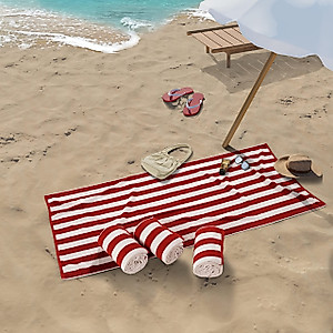 LANE LINEN 4 Pack Beach Towels - 100% Cotton Beach Towel with Beach Bag, Luxury Pool Towels for Adults, Quick Dry, Soft & Absorbent Oversized Beach Towel (36"x72"), Beach Essentials for Women - Red