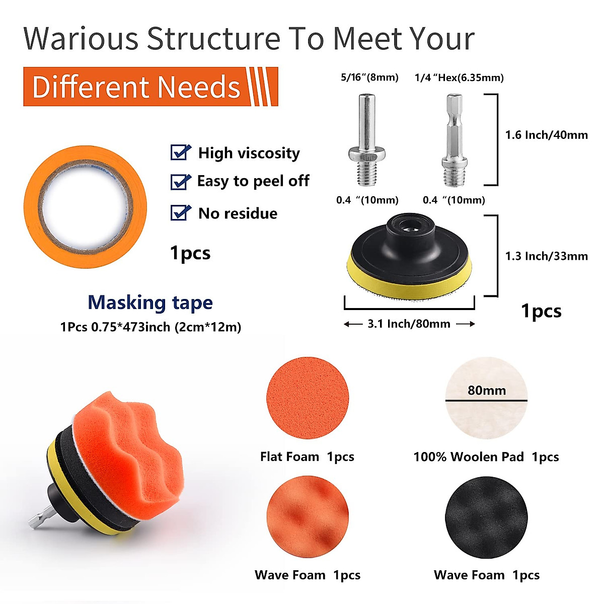 Tshya 133 Pack 3 Inch Sanding Discs for Drill Polishing Die Grinder Attachment Variety Kit with 5/16" and 1/4" Shanks Sanding Pads Includes 36-3000 Grit