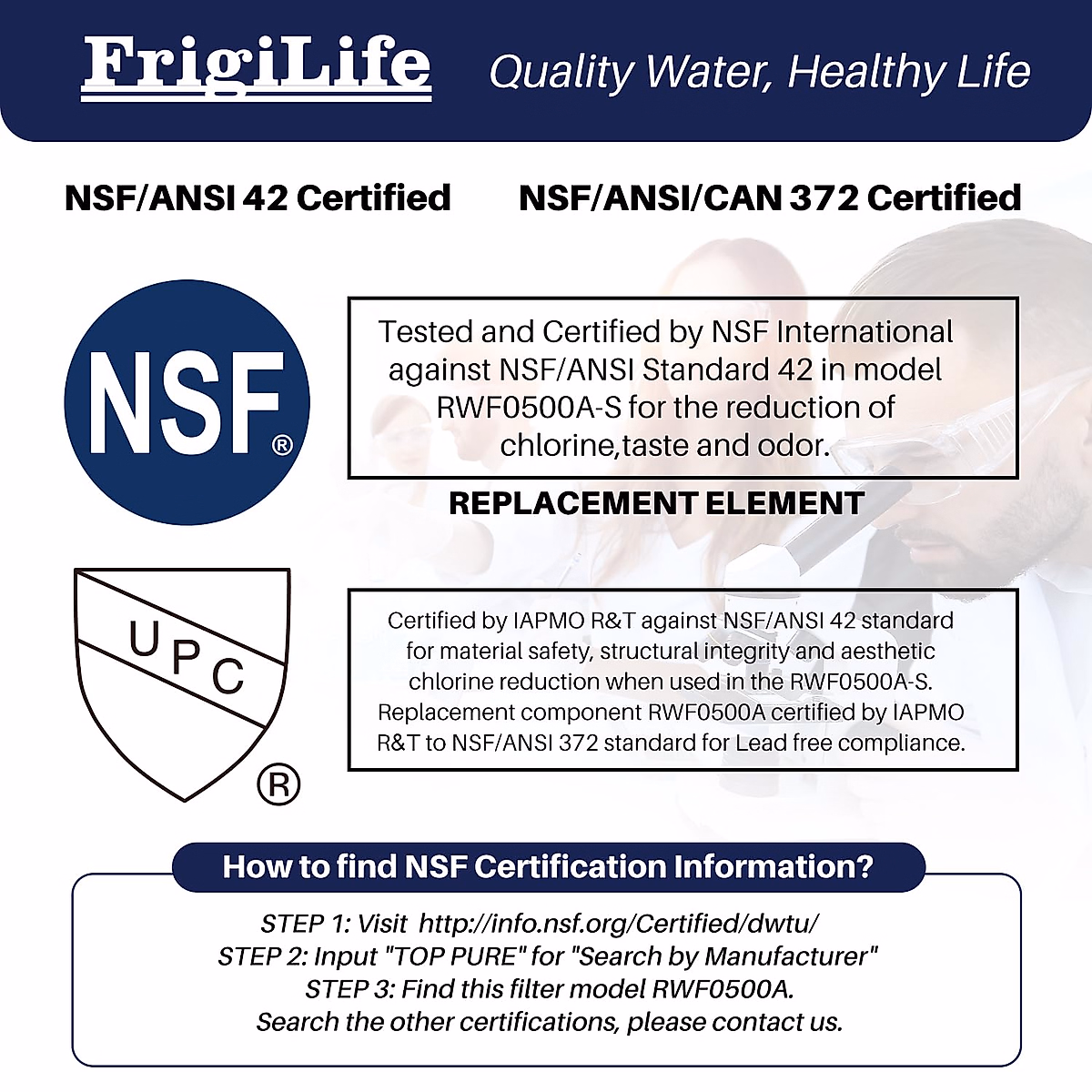 FrigiLife 4396508 Replacement for Whirlpool 4396510, EDR5RXD1, NLC240V, PNL240V, 4396508p, 4396547, 4392857, 9010, LC400V, WF-NLC240V, 46-9010, Everydrop Filter 5 Refrigerator Water Filter, 4PACK