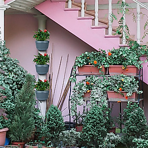 LAOJU Wall Hanging Planters Railing Hanging Planters, 2PCS Plastic Plants Pot Wall Mounted Hanging Basket Fence Flower Pots Plants Container with Hooks for Porch Railings Garden Balcony Patio