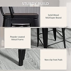 HOMCOM 3 Piece Industrial Dining Table Set, Bar Height Bar Table and Chairs Set with Footrests for Bistro, Pub, Black, and Brown