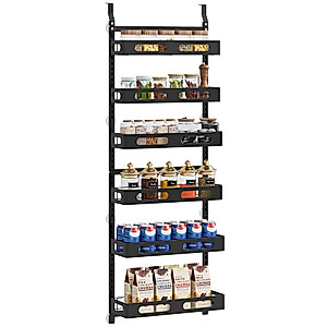 1Easylife 6-Tier Over the Door Pantry Organizer Black Pantry Organization and Storage with Adjustable Basket, Pantry Door Rack with Detachable Frame, Space Saving Hanging Spice Rack for Kitchen Pantry