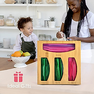 QXKAKA Ziplock Bag Organizer for Drawer, Kitchen Drawer Bamboo Organizer-Clamshell Plastic Bag Organizer, Wall Mounted Baggie Organizer, Ziploc Bag Organizer for Gallon, Quart, Sandwich, Snack