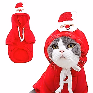 ANIAC Christmas Small Dog Hoodies Warm Puppy Hooded Sweatshirt with Cartoon Santa Claus Pet Winter Clothes Xmas Cat Apparel (X-Small, Red)