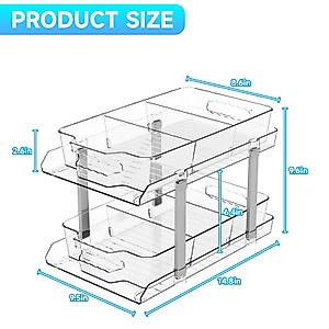 2 Sets Large Capacity Under Sink Organizers And Storage,Multi-Purpose 2 Tier 9.6"Tall Under Bathroom Sink Organizer and Under Cabinet Storage,Clear Pull Out Medicine Cabinet Organizer With 8 Dividers