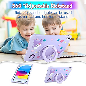 WESADN for iPad 10th Generation Case 2022 with Kickstand Lanyard Heart Keychain Pencil Holder Silicone Case for Girls Kids Cute Protective Tablet Cover for iPad 10th Gen 10.9 inch 2022 Lilac Purple
