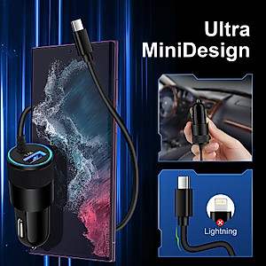 Type C Fast Car Charger for Samsung Galaxy A55/A54/A15/A14/5G/A35/A13/S24/S23 Ultra/S23/S22 Ultra/S22/S21 FE/S20/S10/S9/Plus/A53 5G,3.4A Fast Charging Android Phone Car Charger Adapter 3FT USB C Cable