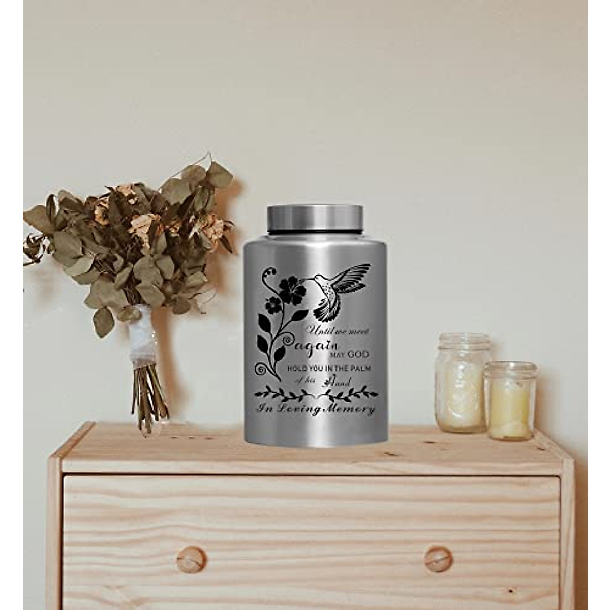 Cremation Urn for Ashes Large Urn for Human Ashes Memory Decorative Funeral Burial Urn Keepsake for Male Female Ashes with Velvet Bag up to 220 lbs Hummingbird Tree of Life Stainless Steel