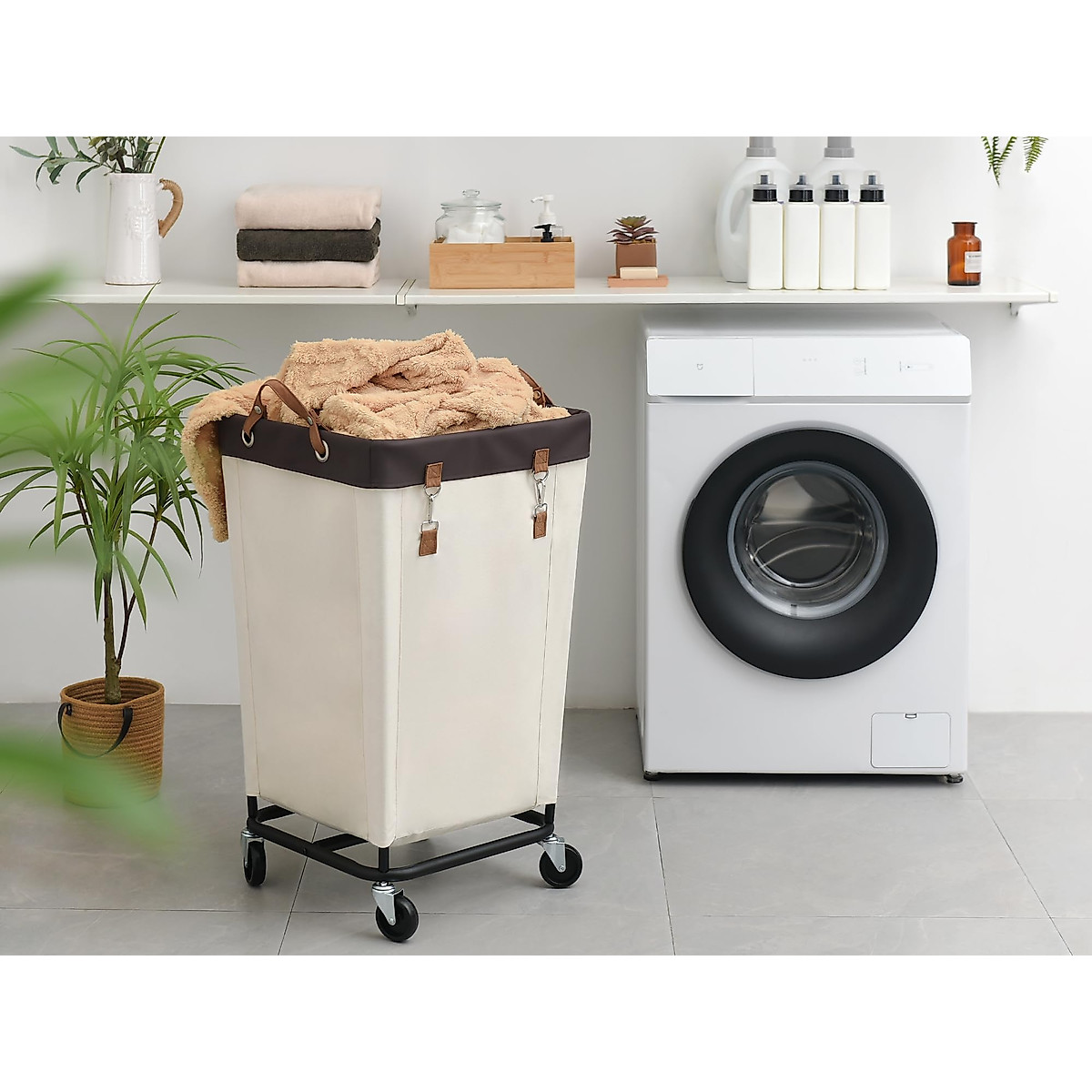 StorageWorks Laundry Hamper with Wheels, 160L Large Hampers for Laundry Rolling Laundry Basket, Dirty Clothes Hamper for Hotel, Home, Closet, Dorm, Beige, 1-Pack