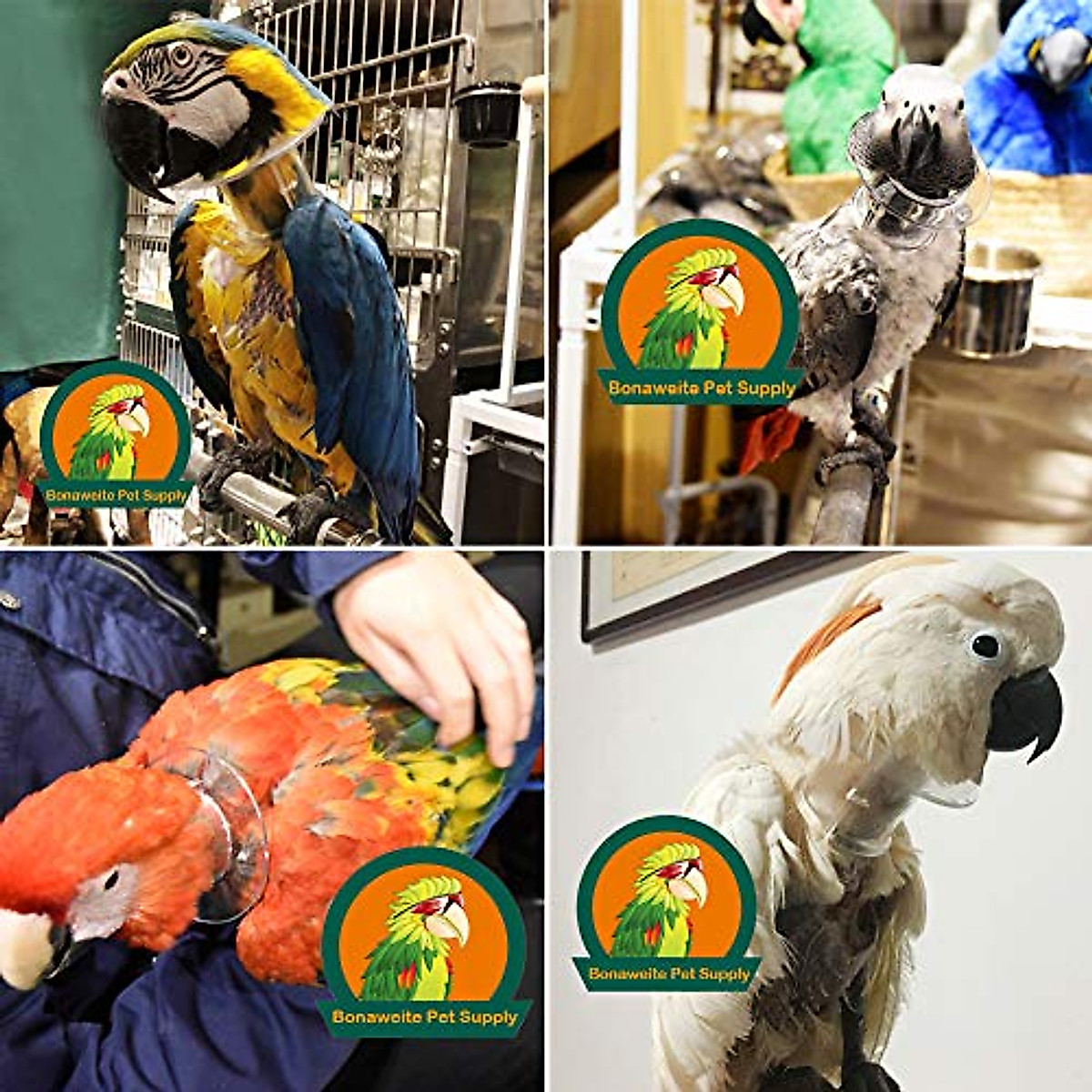 Bonaweite Pet Parrot Anti-bite Collar, Anti-Grab Feather Lick Wound Healing Safety Practical Neck Cover, Protective Recovery Collars for Macaw African Budgies Parakeet Agapornis Fischeri Cockatiel