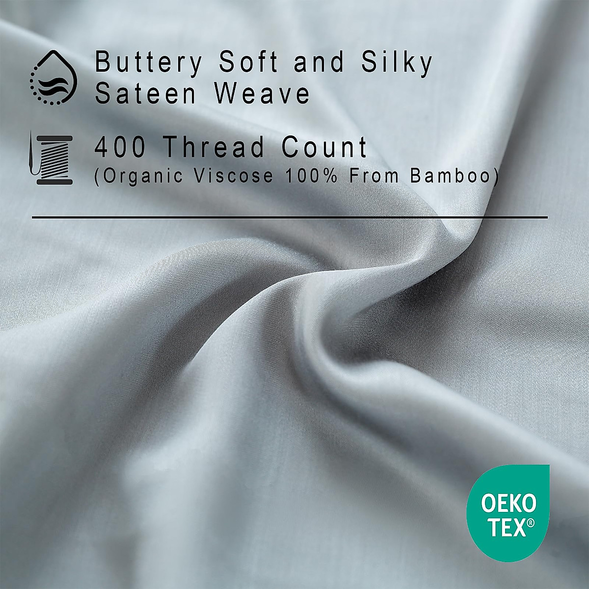 MEISHANG Bamboo Viscose Sheet Set Queen Size - 100% Pure Organic Viscose - 400TC Bamboo Viscose Cooling Bed Sheets Set - Fit 16 Inch Deep Pocket - 4 Piece Set Silky Soft Luxury - Queen, Light Gray