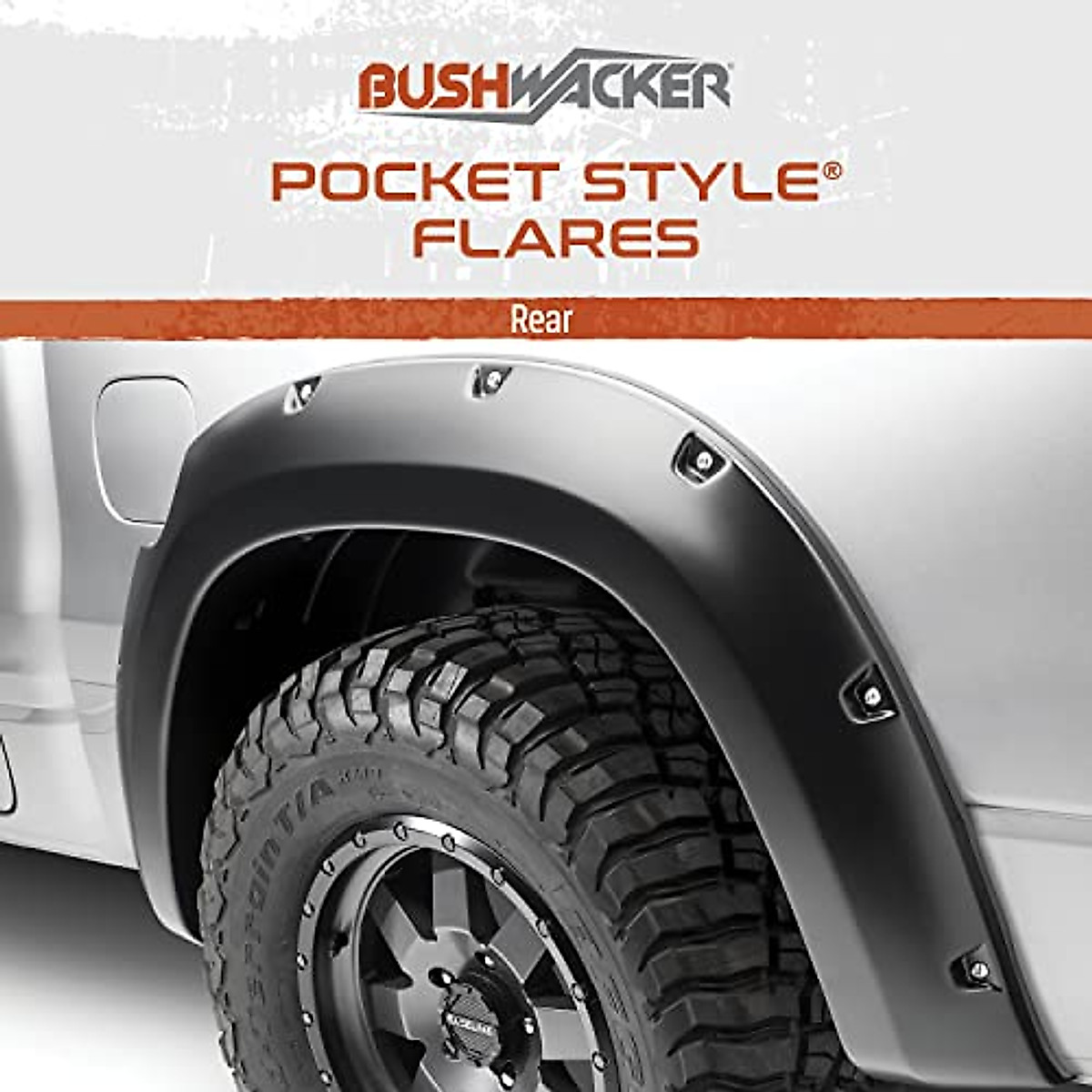 Bushwacker Pocket/Rivet Style Rear Fender Flares | 2-Piece Set, Black, Smooth Finish | 20050-02 | Fits 1999-2007 Ford F-250/F-350 Super Duty Styleside (Excludes Dually)