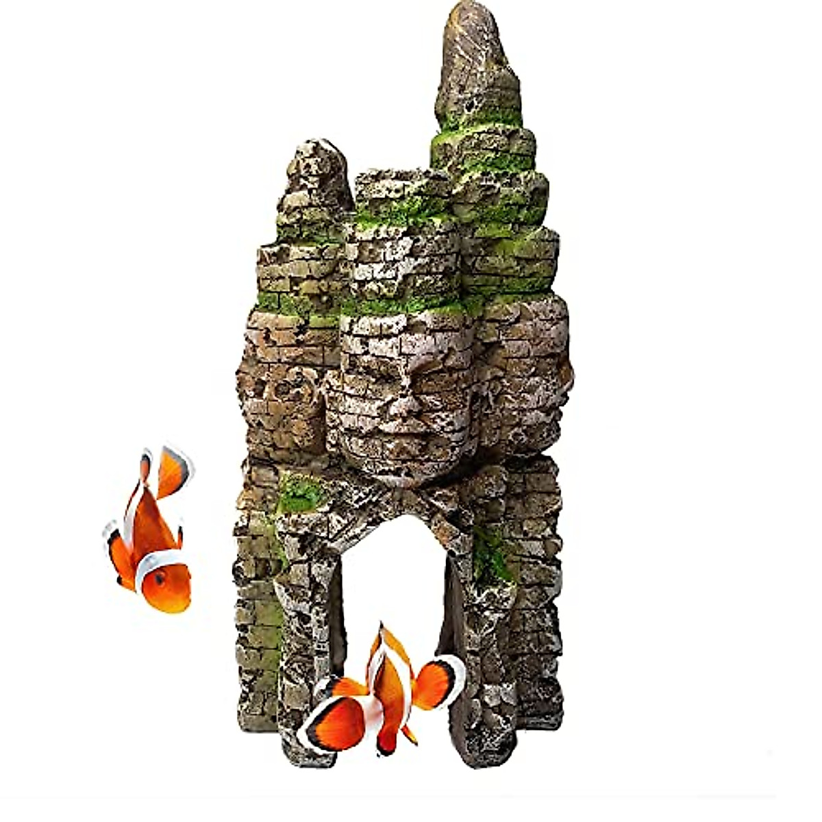 kathson Aquarium Buddha Statue Decorations Fish Tank Resin Buddha  for Four Faces Ornament with Caves Hole for Betta Fish Hideout Swim Through