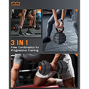 Lusper Dumbbell Set Adjustable Weights, 66LB Free Weight with 3 Modes, for Home Gym, Multiweight Used as Barbell, Kettlebell Star Collars, Fitness Exercise Equipment Men and Women