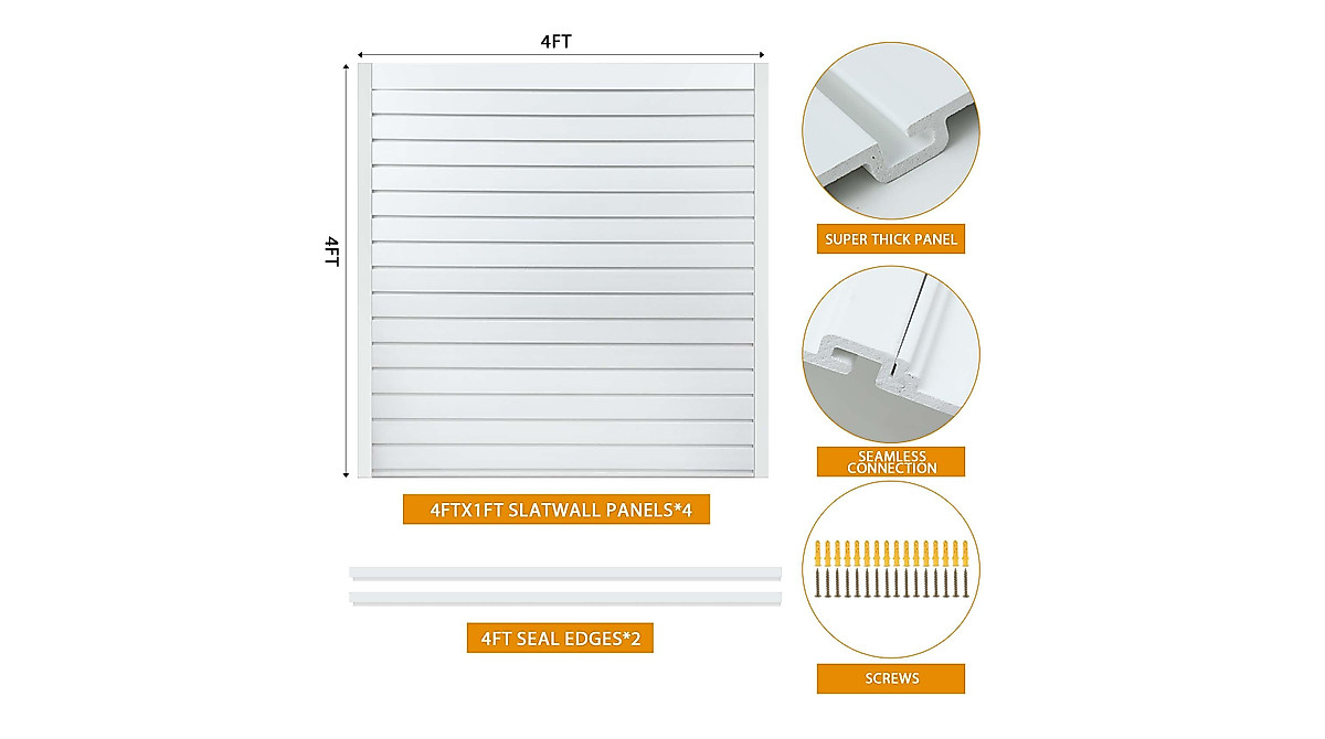 Landical PVC Slat Wall Panels - 4x4 Ft Garage & Home Organizer