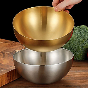 MinLia Large Capacity Stainless Steel Salad Bowls Cooking Tools Tableware Food Container Soup Rice Noodle Ramen Bowl(20cm,Gold)
