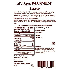 Monin - Lavender Syrup, Aromatic and Floral, Natural Flavors, Great for Cocktails, Lemonades, and Sodas, Non-GMO, Gluten-Free (1 Liter)