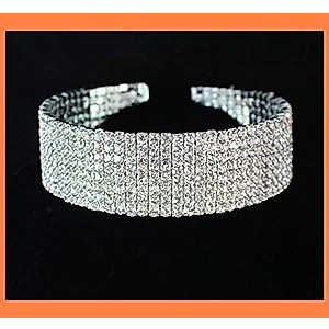 Janefashions 8-row Eight Rows Clear White Austrian Rhinestone Crystal Choker Necklace Collar Dance Party Wedding N077s Silver
