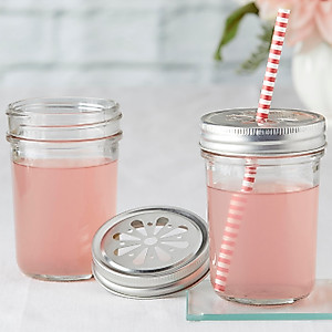 Kate Aspen Mason Jar Lids, Flower Cut Out Straw Lids, Party Favors, Set of 20, Fits 8 oz, 12 oz and 16 oz Mason Jars