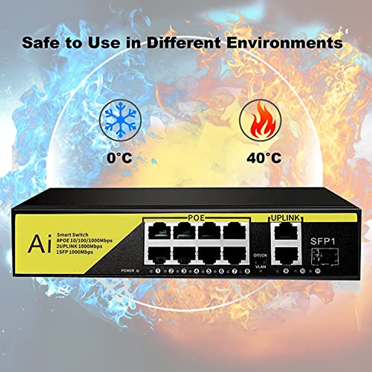 Link ROW08G 11 Port Gigabit PoE Ethernet Switch with 8 Port PoE 120W+2 Uplink+1 SFP Slots, Unmanaged Ethernet Splitter, Plug & Play,802.3AF, Fanless Quiet, Shielded Ports, Traffic Optimization