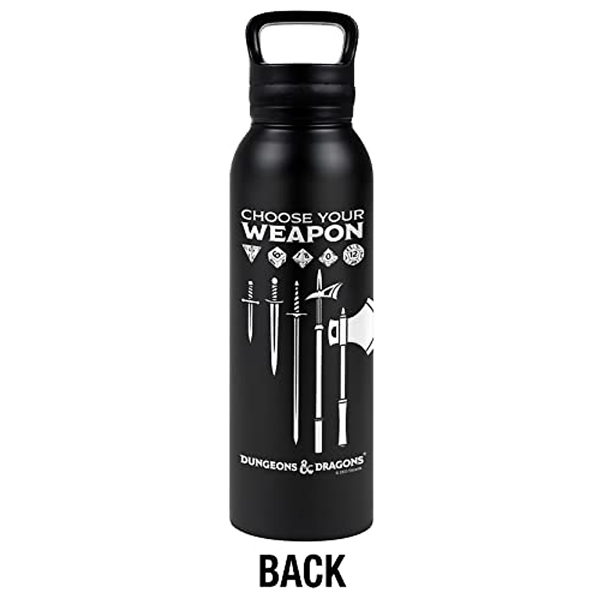 Dungeons & Dragons OFFICIAL Choose Your Weapon 24 oz Insulated Canteen Water Bottle, Leak Resistant, Vacuum Insulated Stainless Steel with Loop Cap